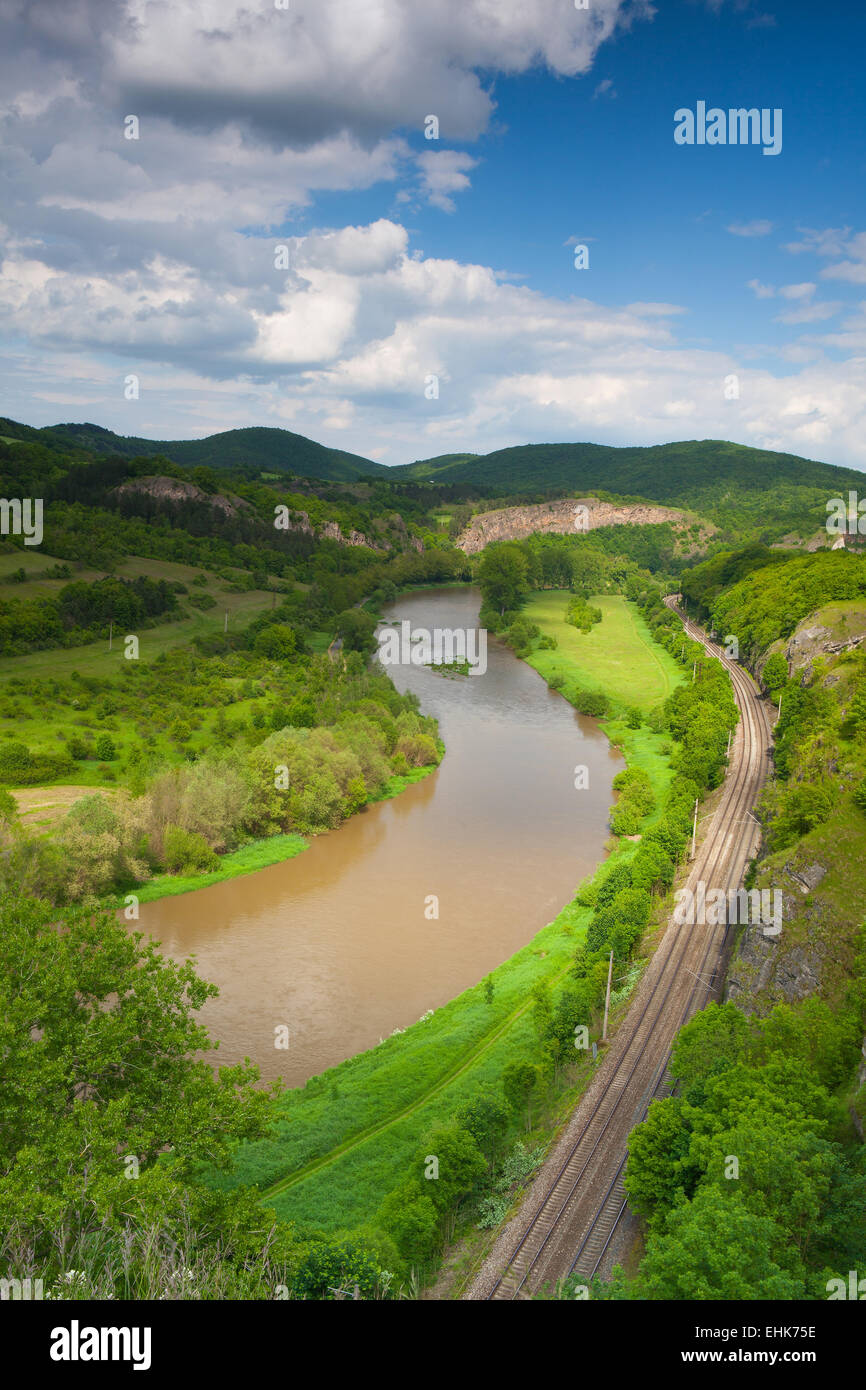 View from the hill into the valley with the Berounka river Stock Photo ...