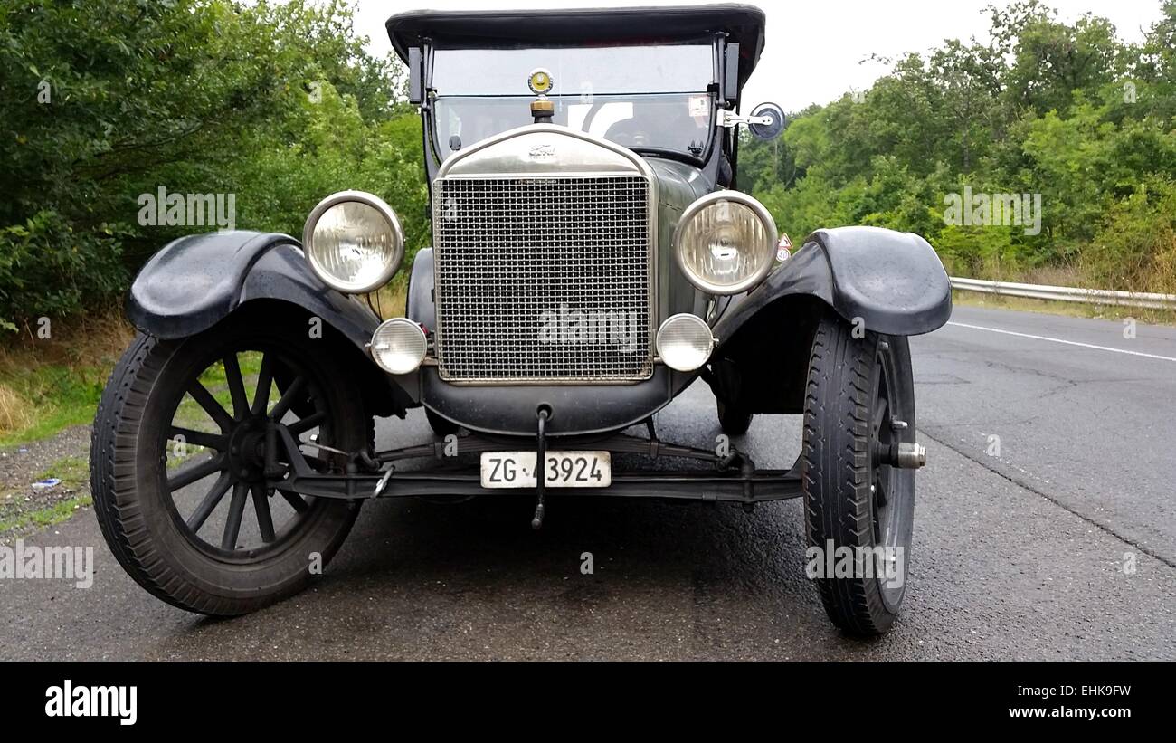 Former rally driver Bernhard Bragge taking a break with his Ford Model ...