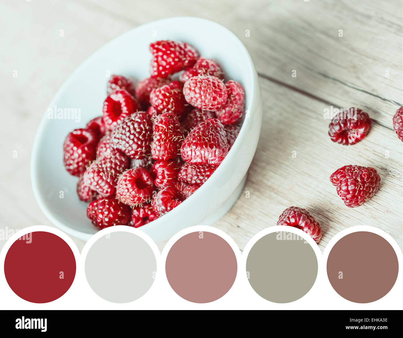 Color Palette Of Raspberry Bowl Full Of Fresh Red Raspberries Stock ...