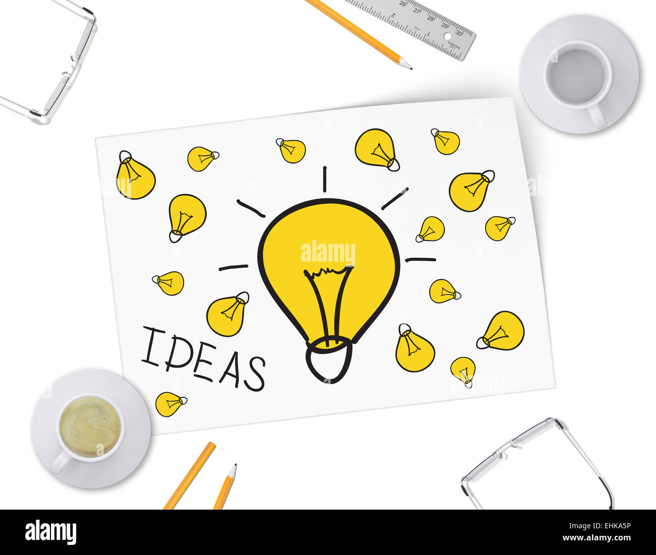 Sketch bulb on white sheet of paper. Full and empty coffee cup Stock ...