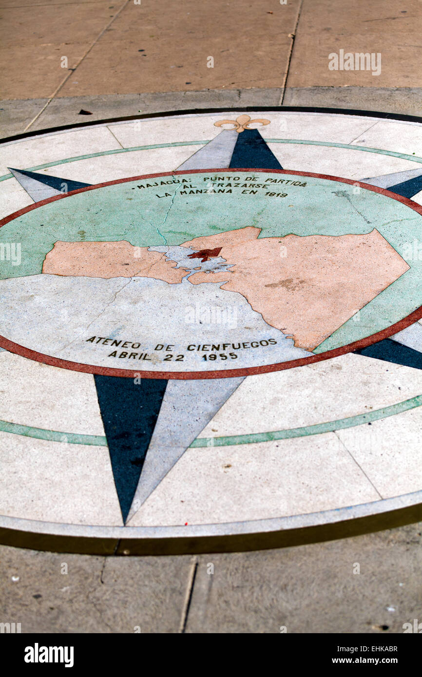 Zero kilometer on the square of Jose Marti, Cienfuegos, Cuba Stock ...
