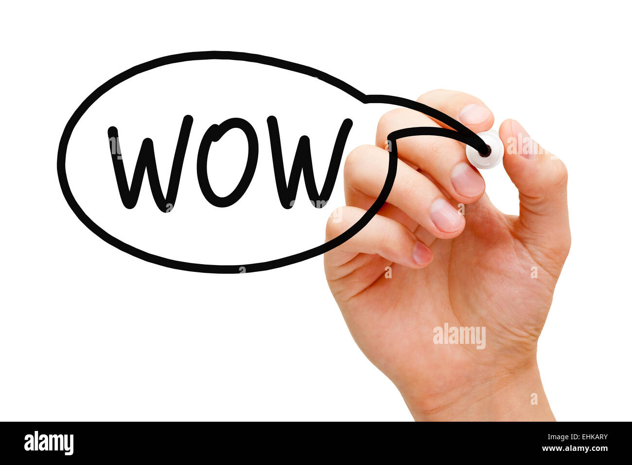 Hand drawing WOW speech bubble concept with black marker Stock Photo ...