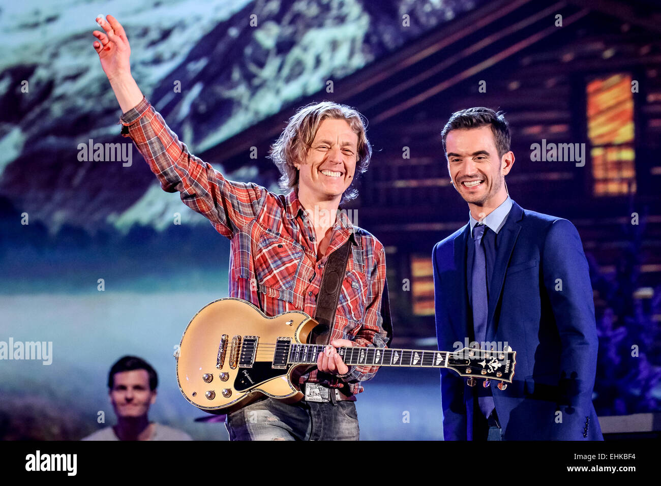 Magdeburg, Germany. 14th Mar, 2015. Austrian singer Jogl Brunner performs during the TV live ...