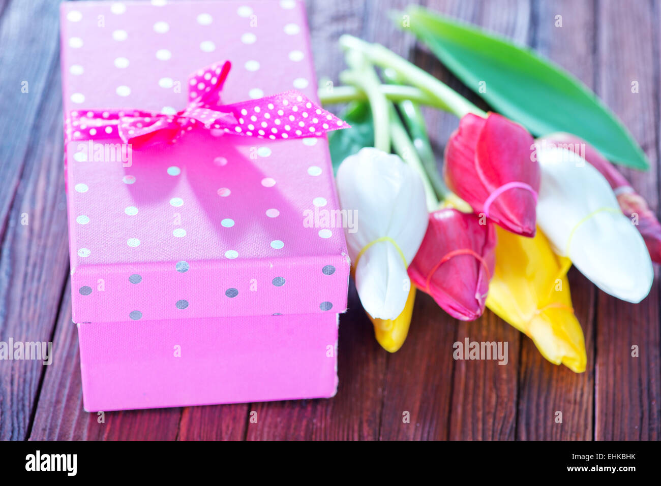 box for present on the wooden table Stock Photo - Alamy