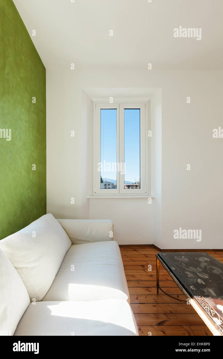 home interior, view of the living room, white divan, detail Stock Photo ...