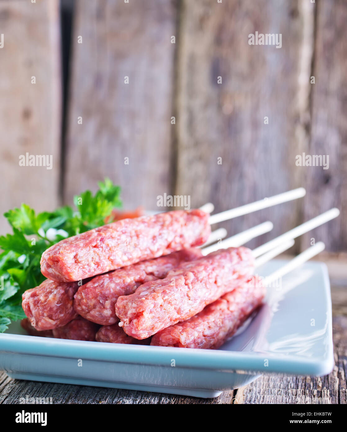 Raw Turkish Traditional Sish Meat Kebab on plate Stock Photo - Alamy