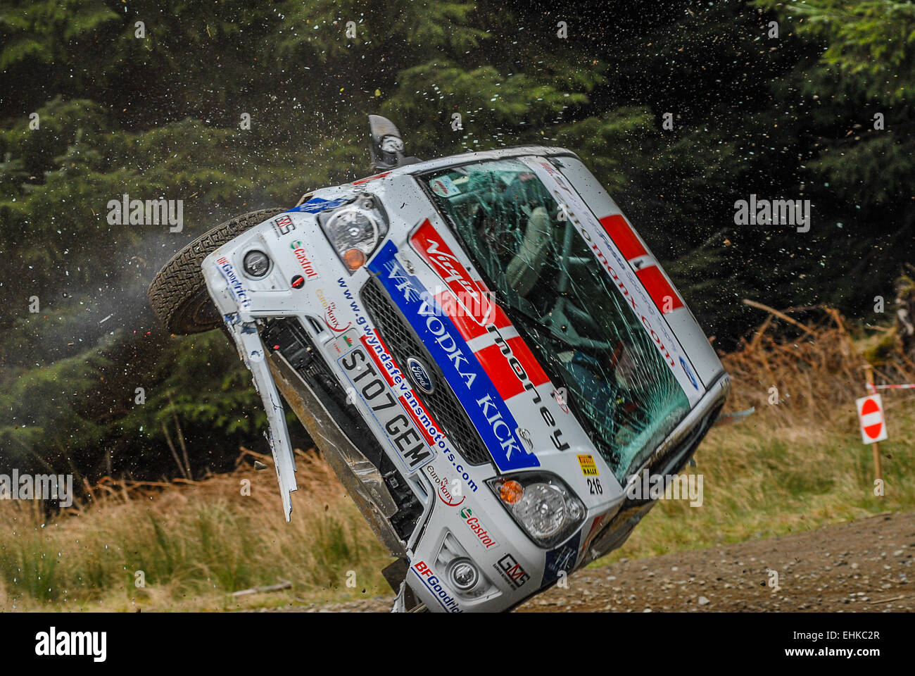 Elfyn Evans rolls his Ford Fiesta on the 2007 Pirelli International ...