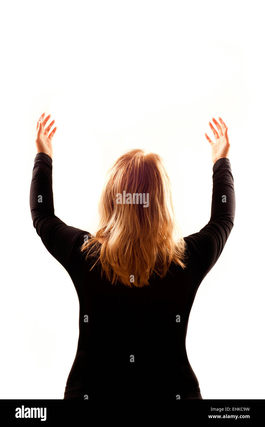woman with open hands isolated Stock Photo - Alamy