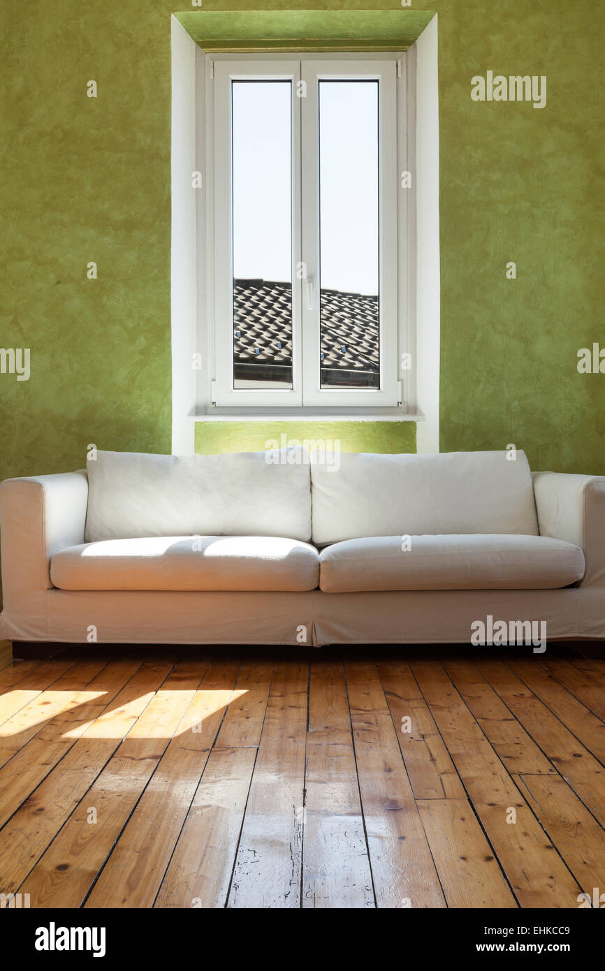 home interior, view white sofa and window Stock Photo - Alamy