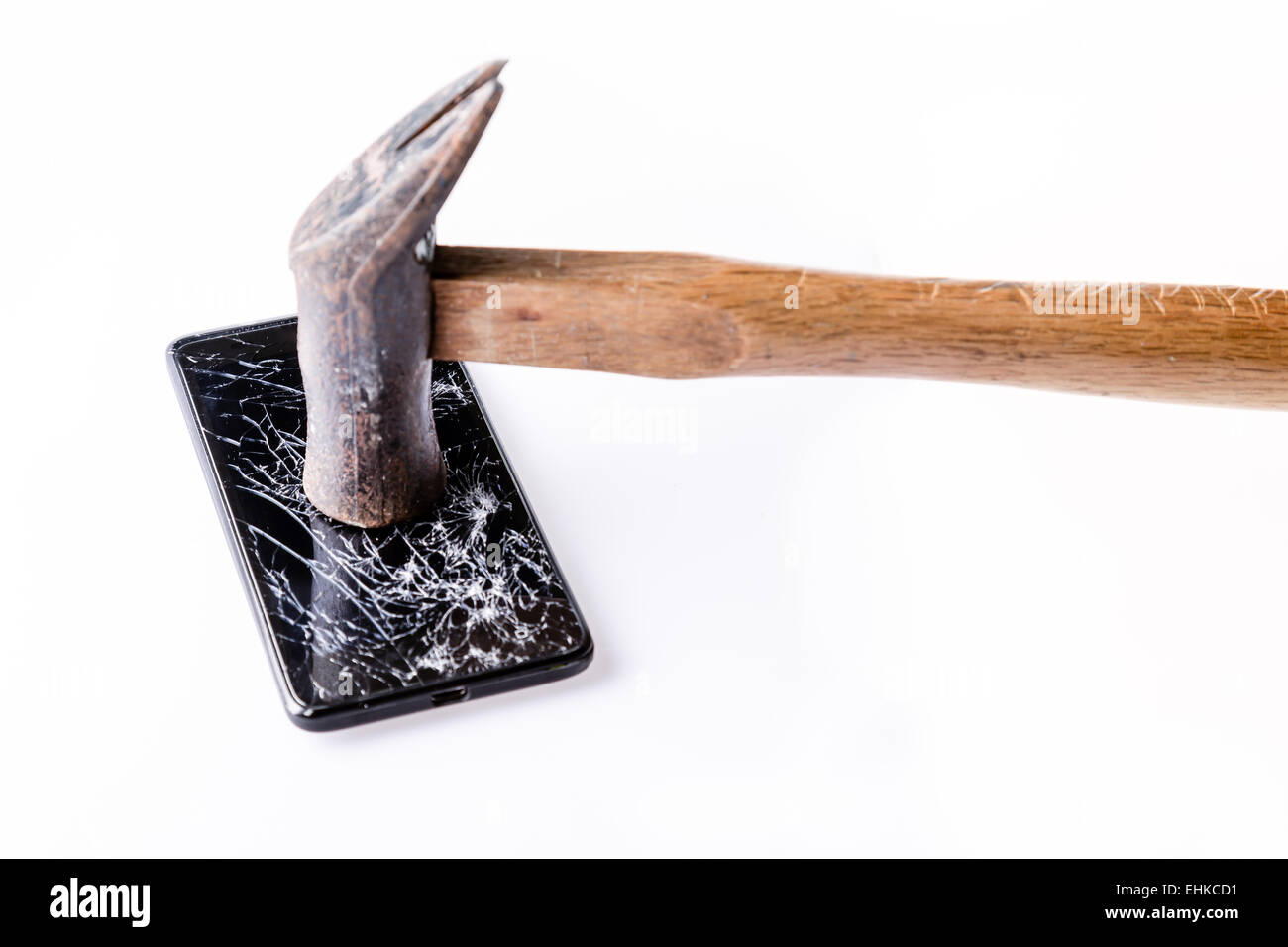Hammer and smartphone with broken screen isolated on white Stock Photo ...