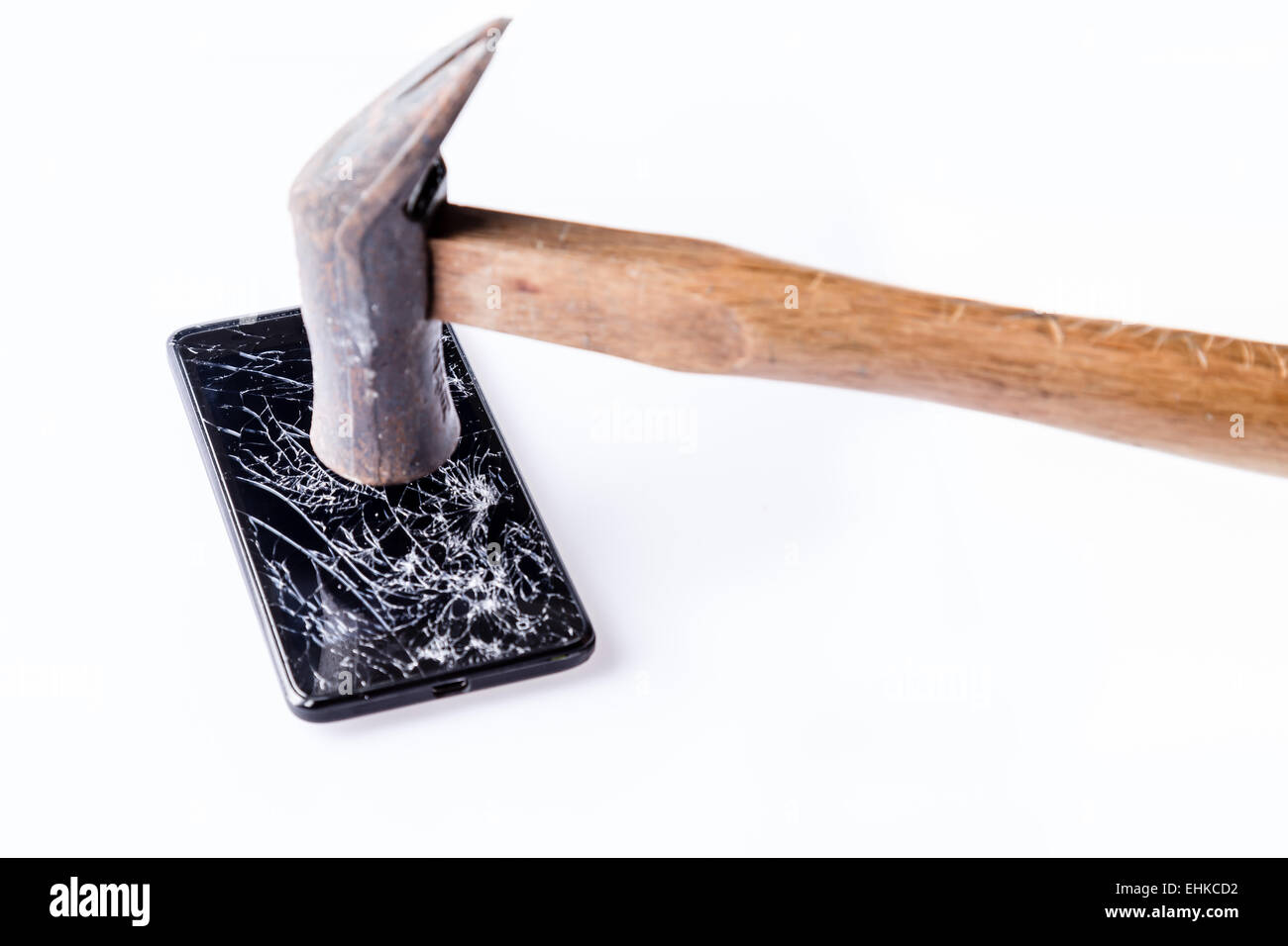 Hammer and smartphone with broken screen isolated on white Stock Photo ...
