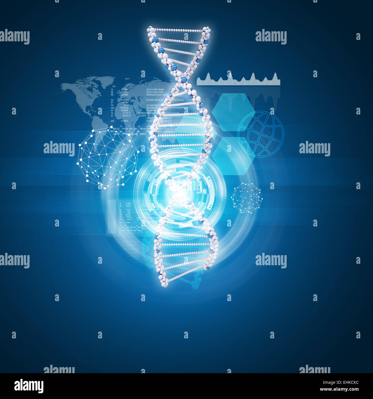 Human DNA. Background of hexagons, world map, graph Stock Photo - Alamy