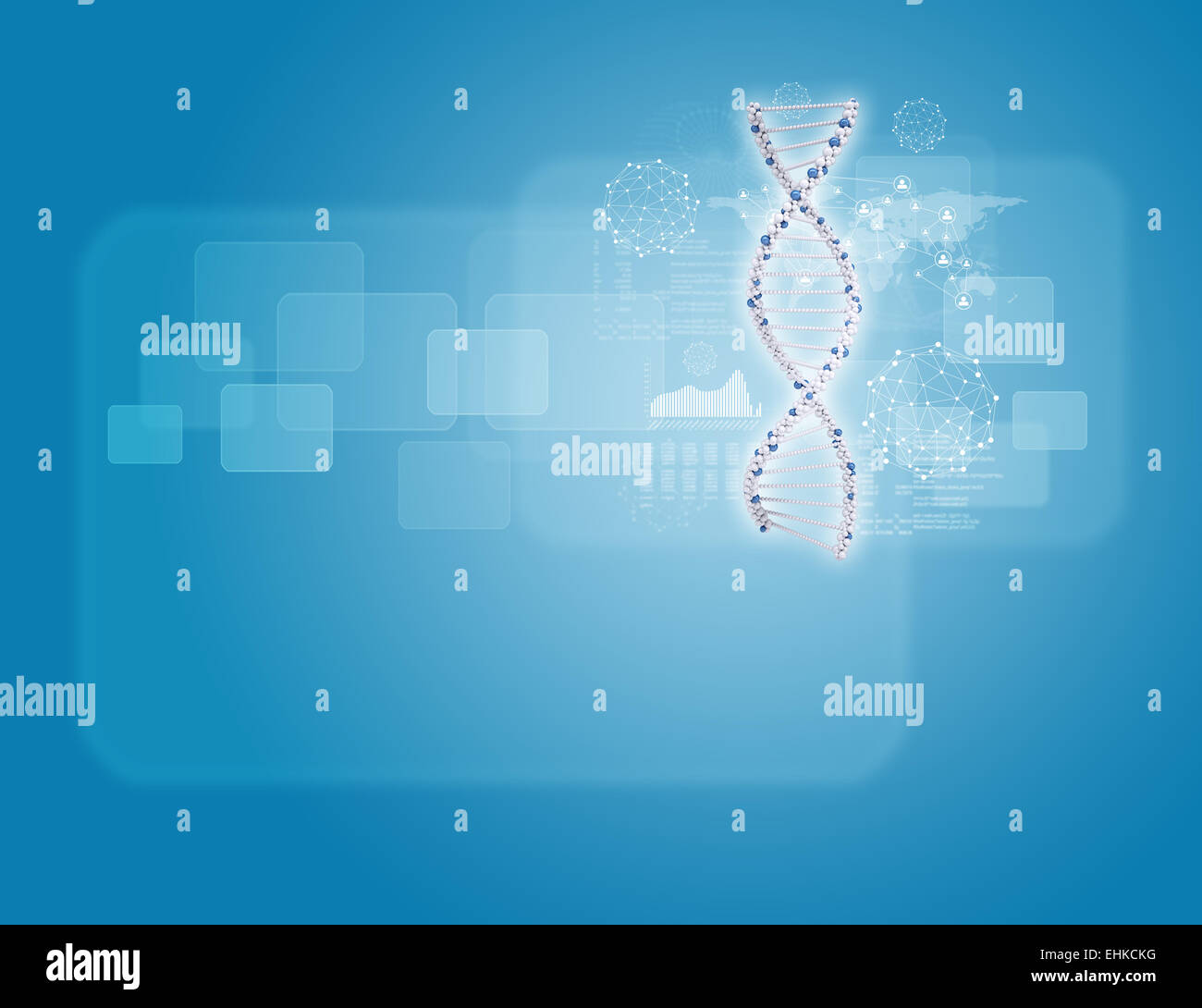 Human DNA. Background with hexagon, wire-frame and information board ...