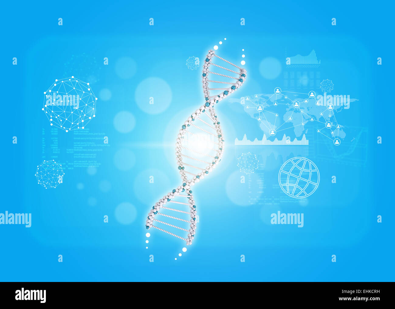Human DNA. Background with world map, graph and wire-frame Stock Photo ...