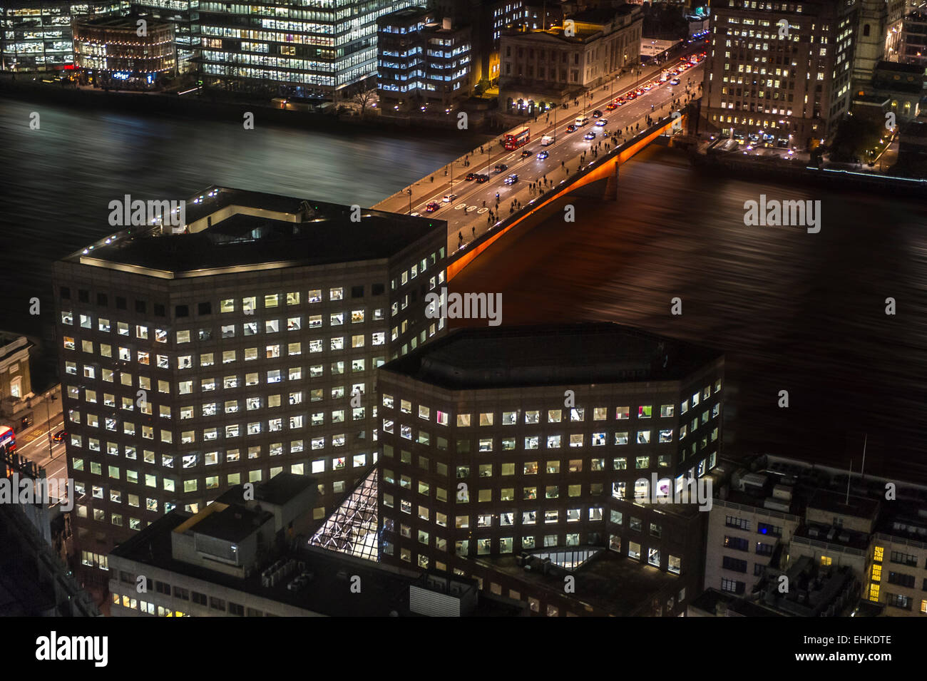 A view over London Bridge and the South Embankment and Number 1 London ...
