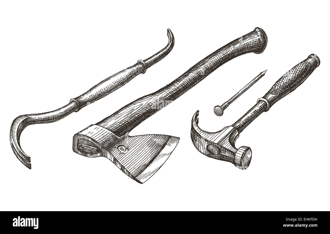 carpentry tools on a white background. sketch Stock Photo - Alamy