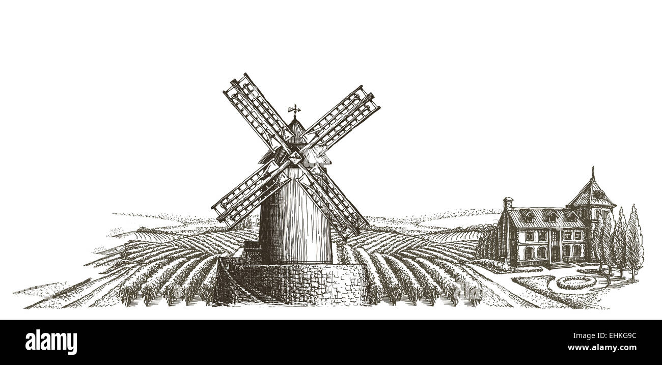 Farm on a hill Cut Out Stock Images & Pictures - Alamy