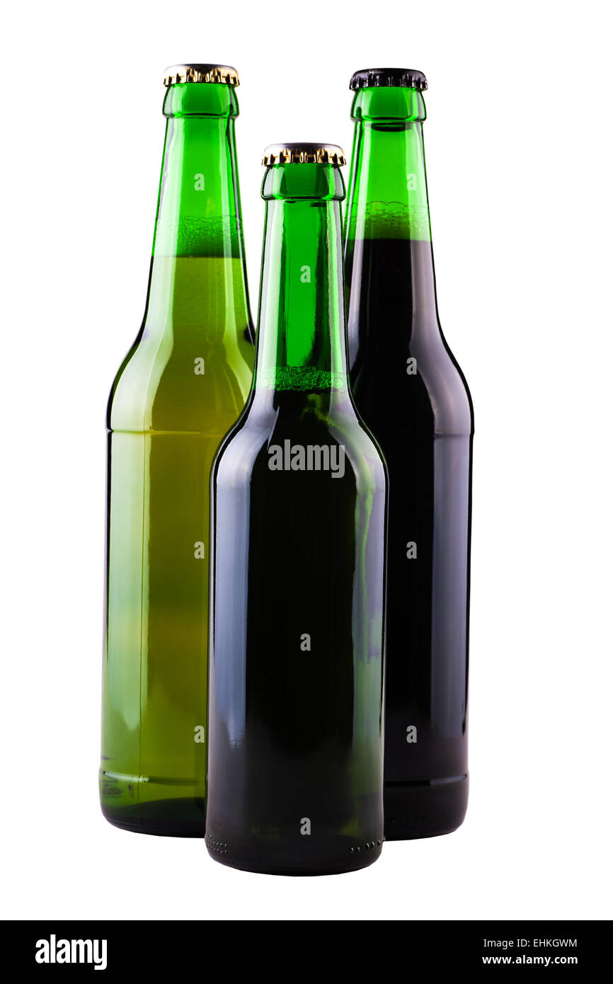 three bottles of beer isolated on a white background Stock Photo - Alamy