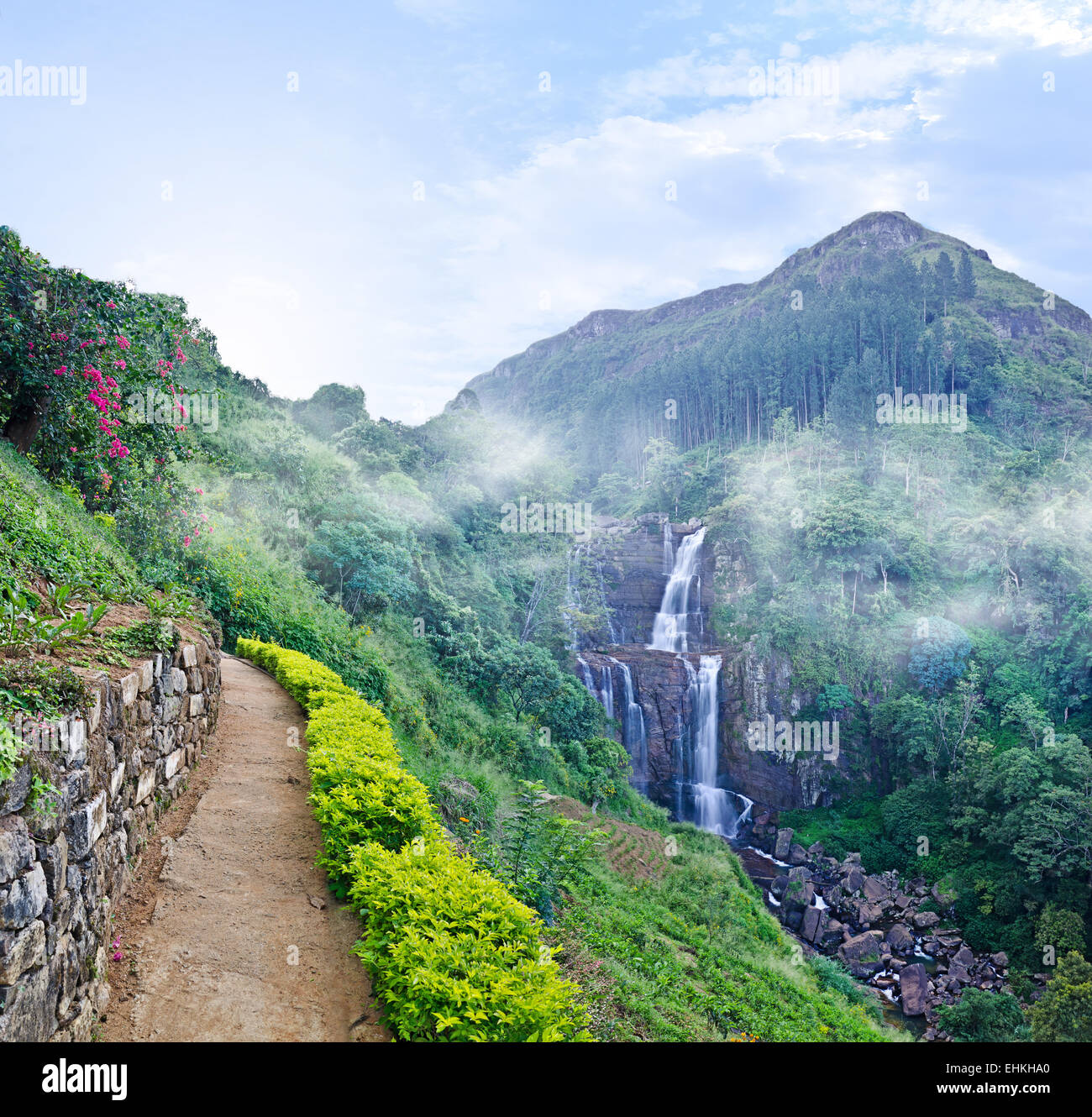 Ramboda magnificent waterfall in the mountains of Sri Lanka Stock Photo ...