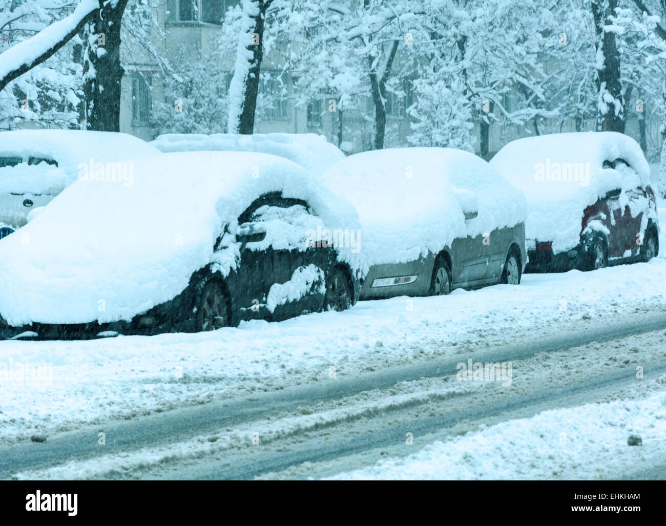 KIEV, UKRAINE - FEB 06: Snow storm created traffic collapse on february ...