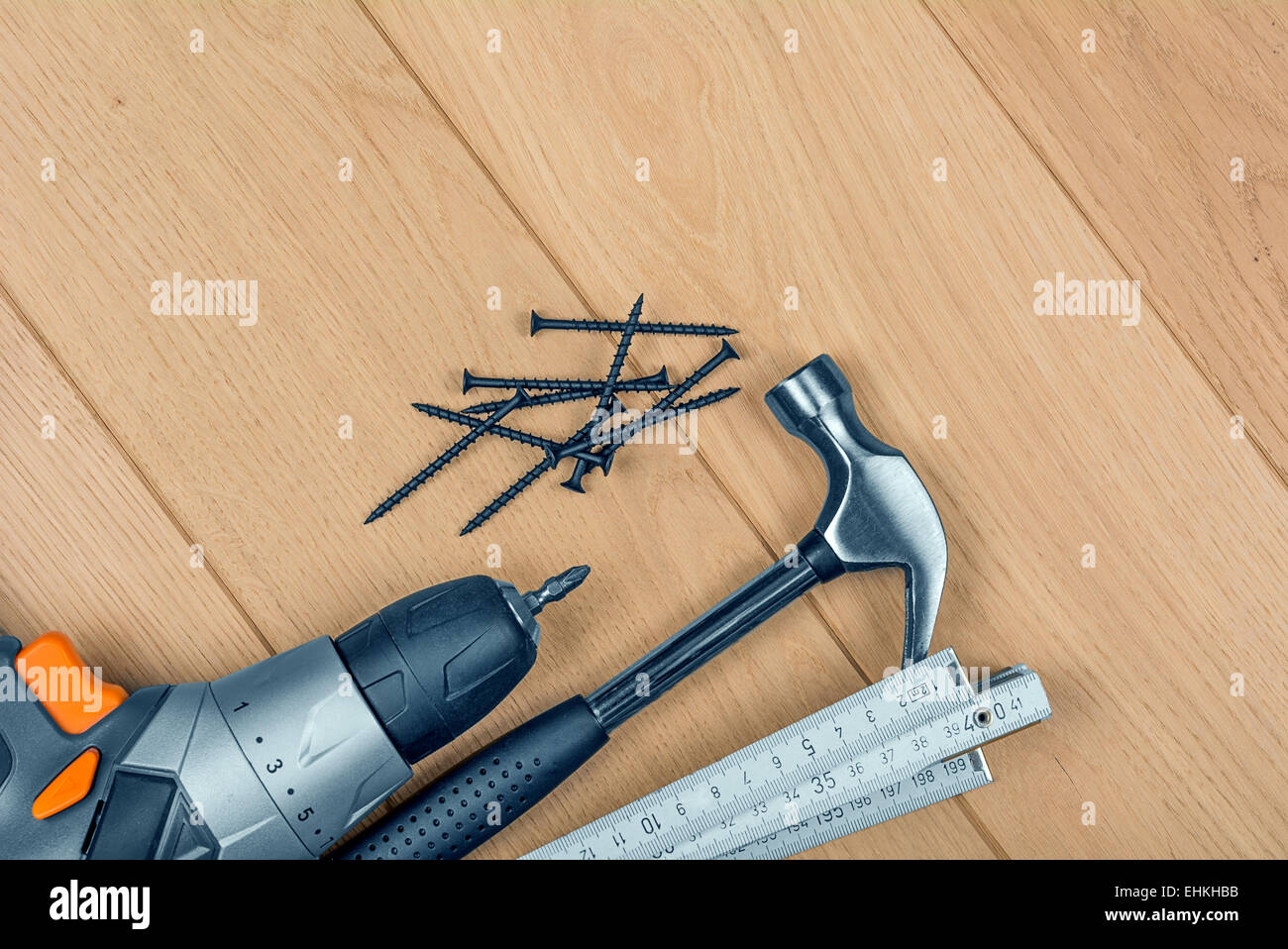tools set on a wooden background Stock Photo - Alamy