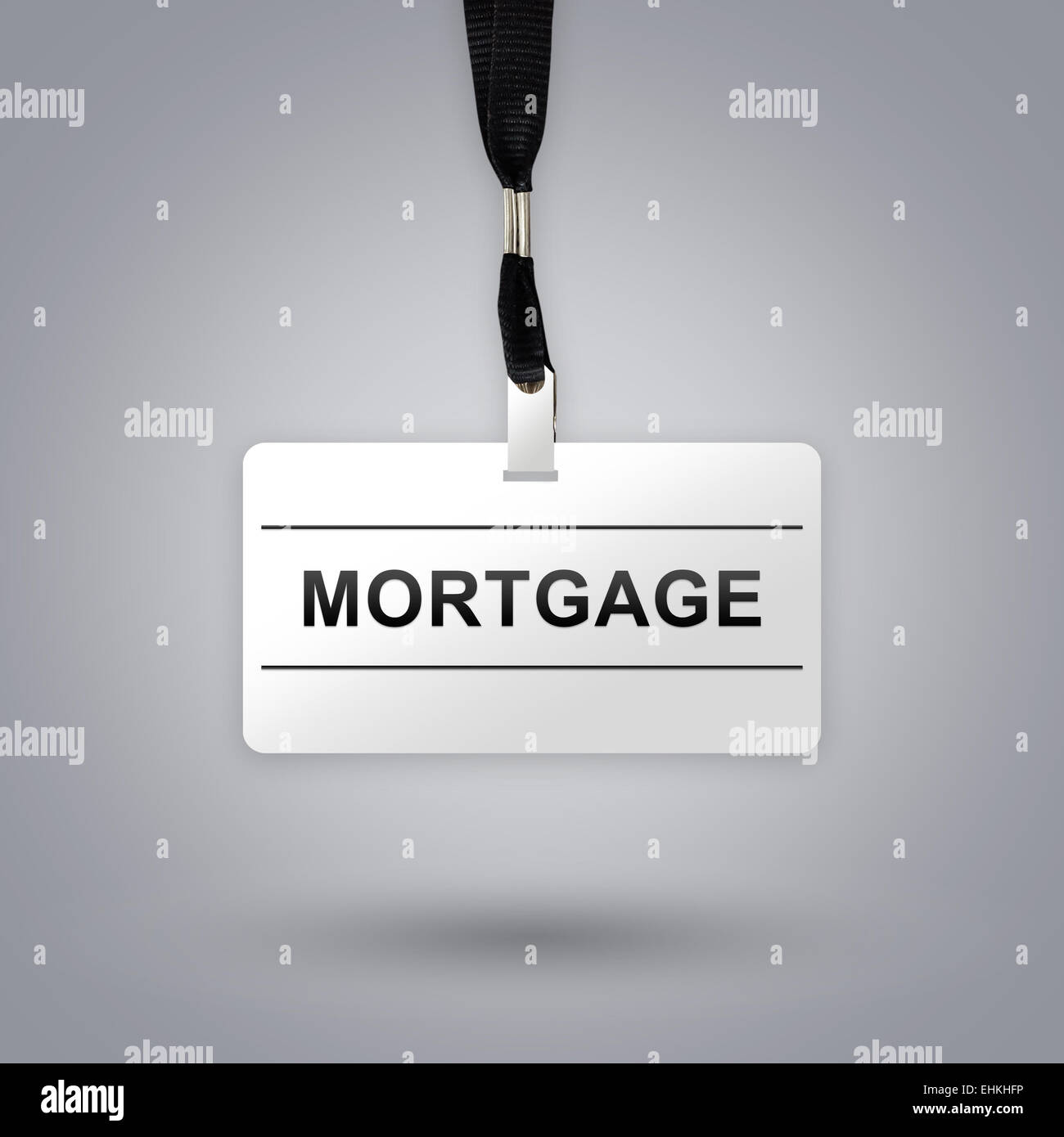 mortgage on badge with grey radial gradient background Stock Photo - Alamy