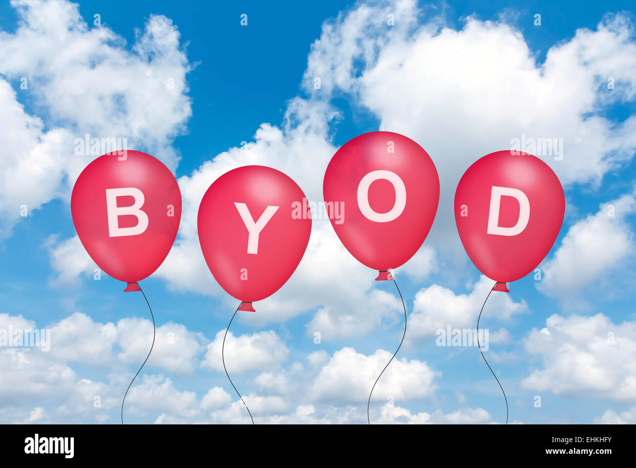 BYOD or Bring Your Own Device text on balloon with blue sky background ...