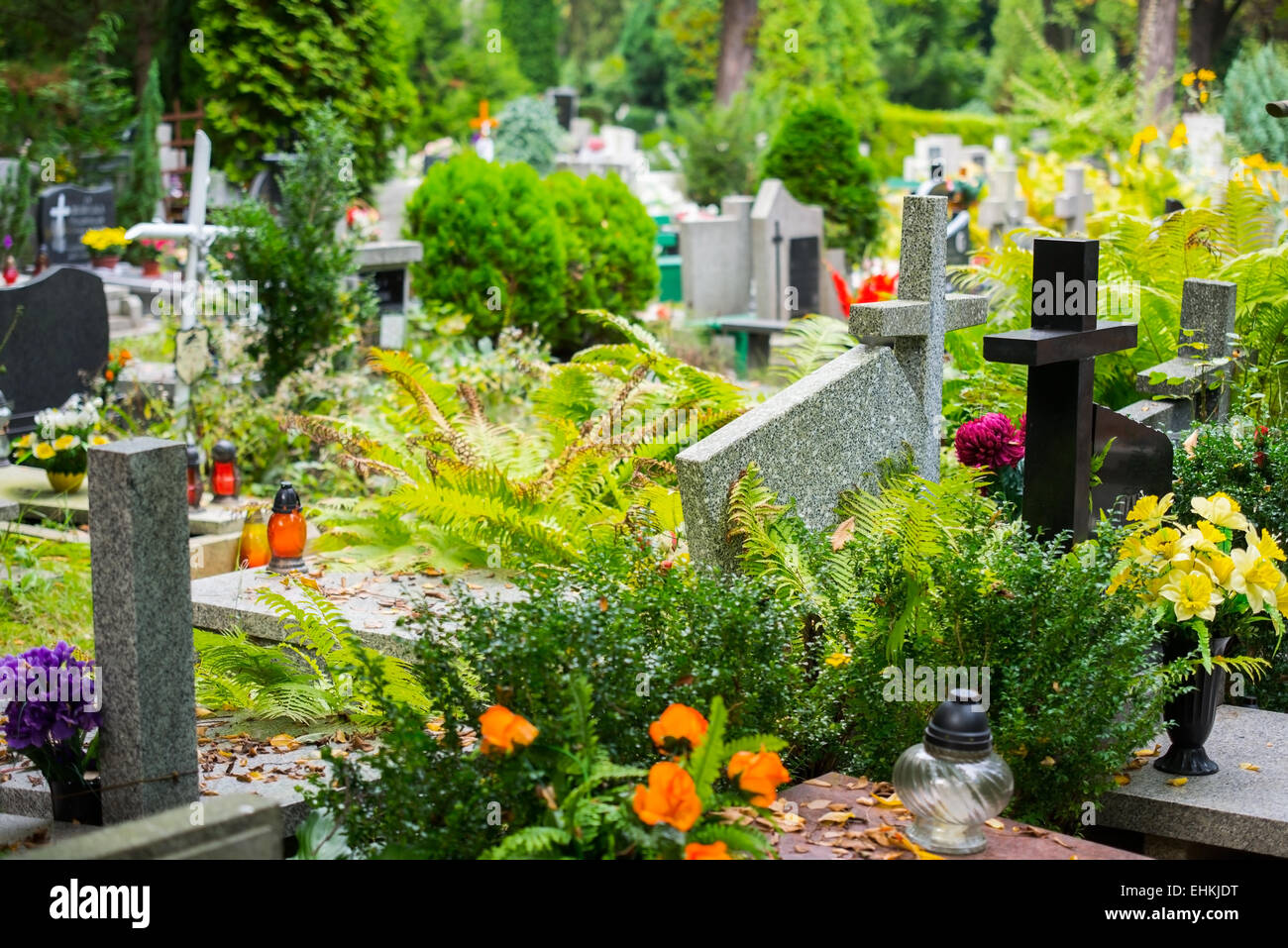graves on catholic cemetery Stock Photo - Alamy