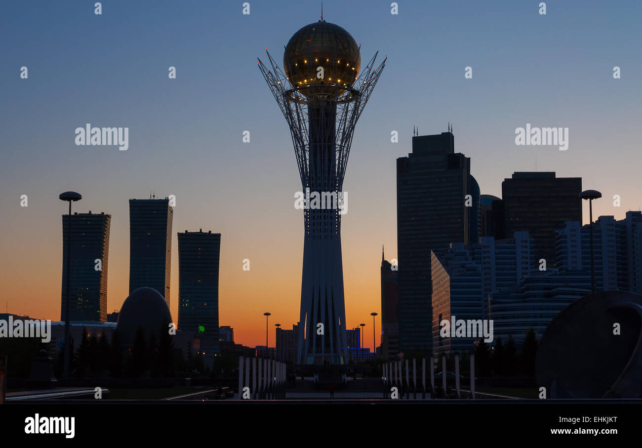 View of Bayterek at night Stock Photo - Alamy