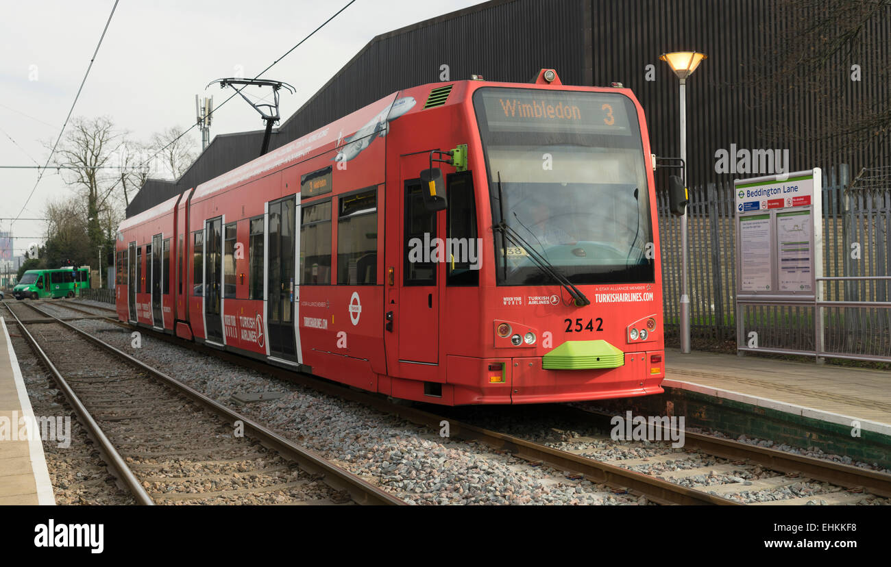 Croydon Tram No. 2542 in Turkish Airlines Livery at Beddington Lane ...