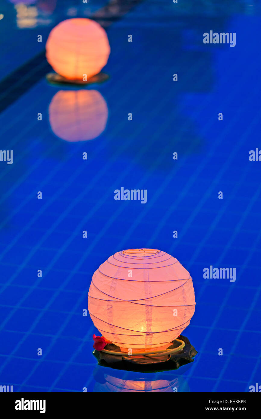 Floating water lantern in the pool Stock Photo - Alamy