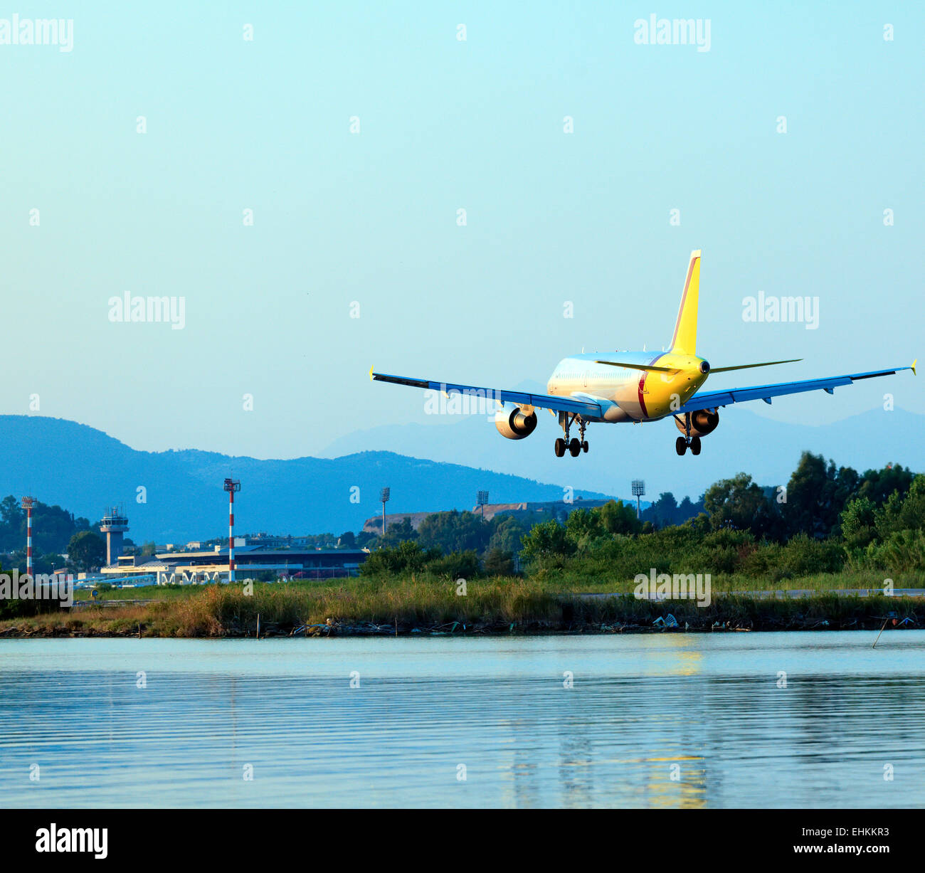 Landing of airplane, Corfu Stock Photo - Alamy