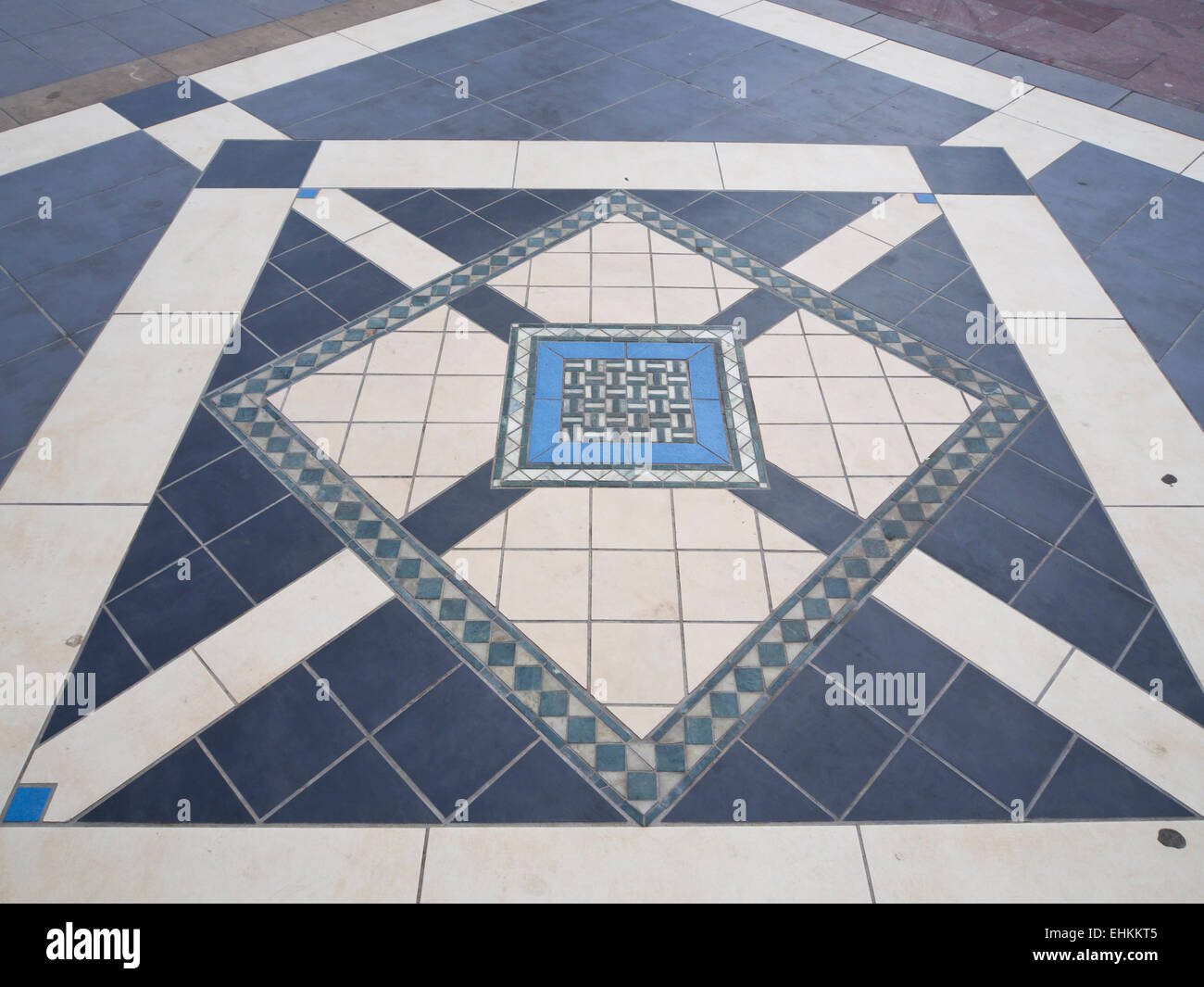 Decorative tiled pattern on a pavement in Canary islands Spain , blue ...
