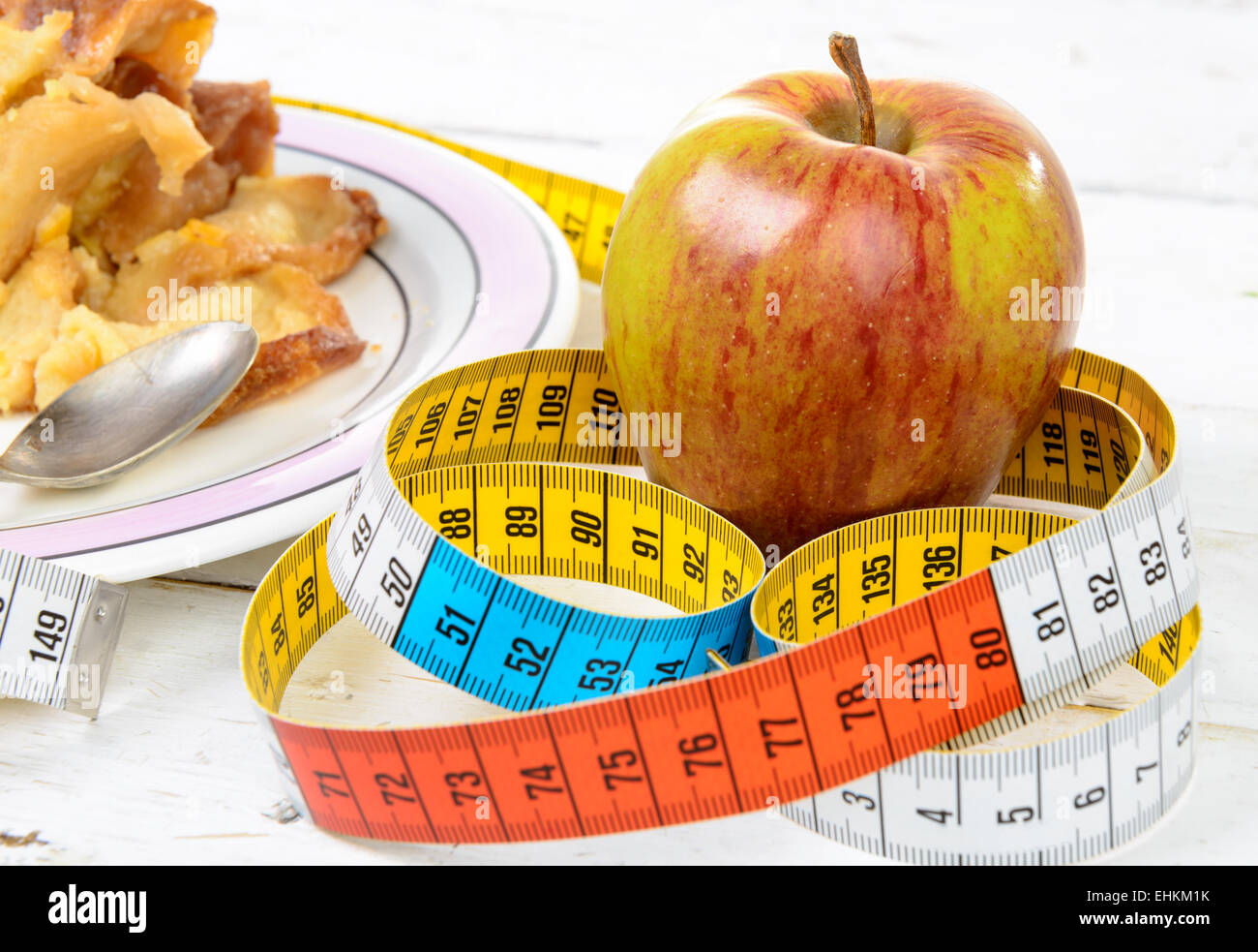 one meter ribbon around a cake and an apple Stock Photo - Alamy