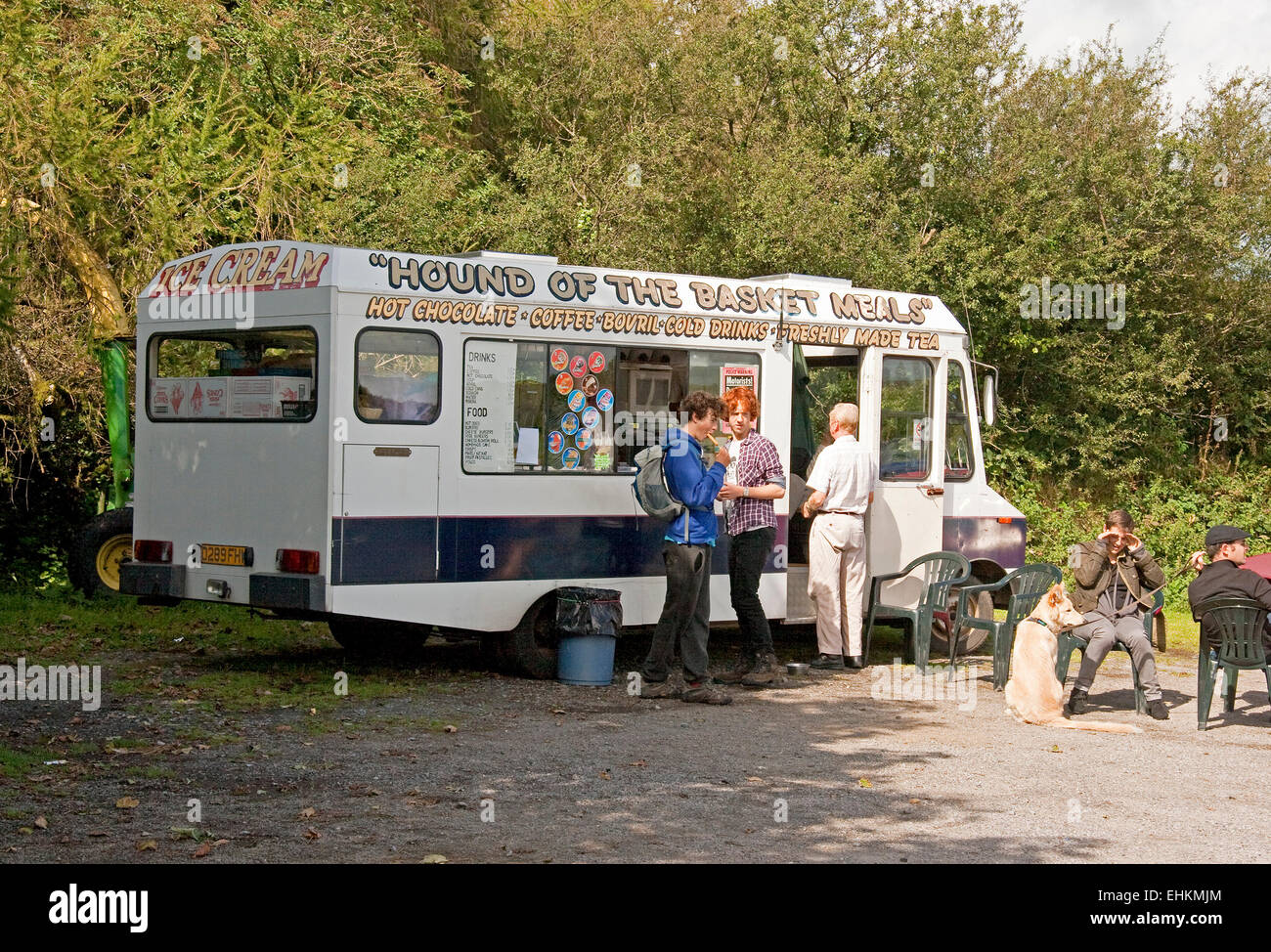 Hound of the Basket Meals snack van on Dartmoor with customers Stock ...