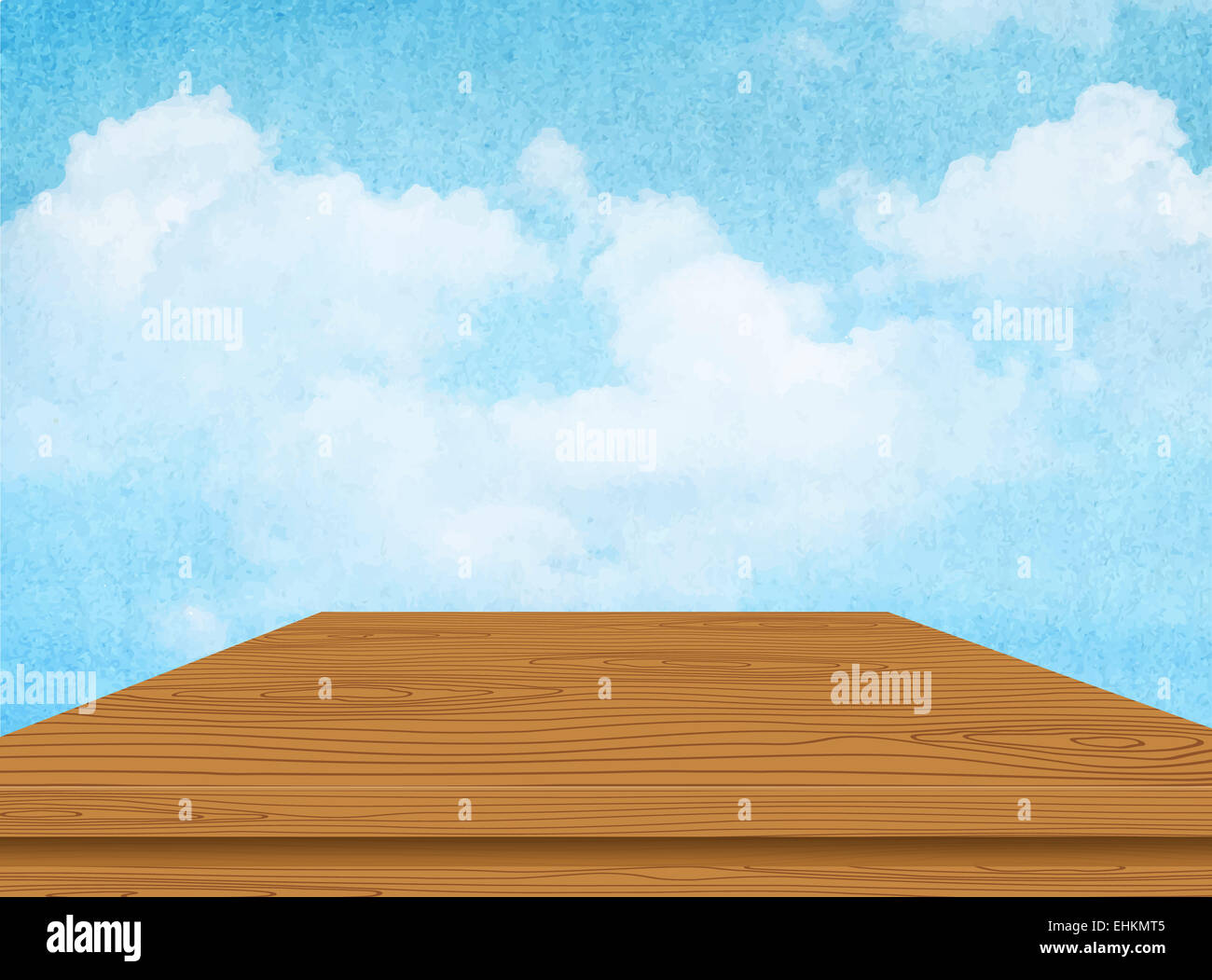 Wooden table with cloud and blue sky. Vector illustration Stock Photo ...