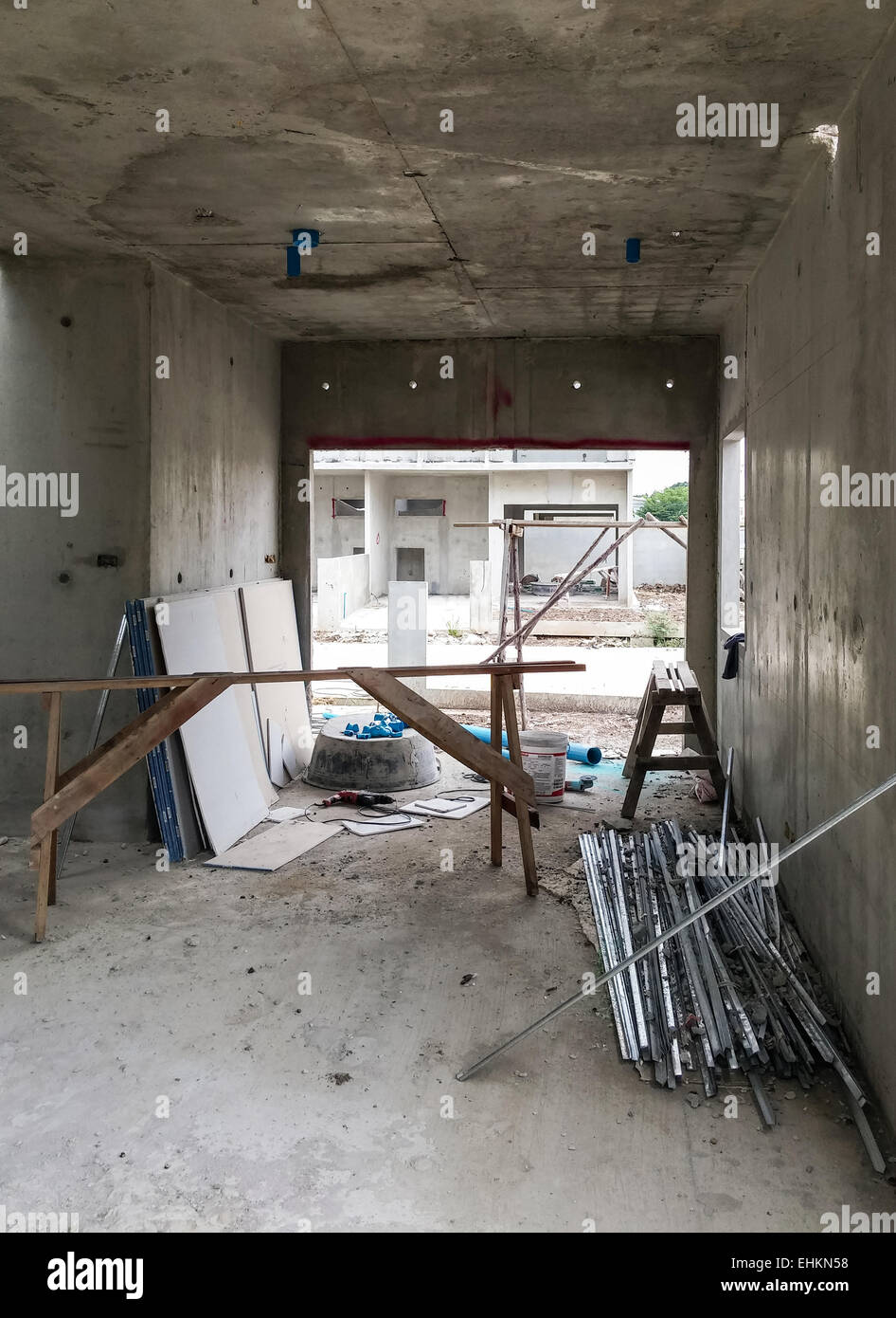 Inside of unfinished house in the urban city Stock Photo - Alamy