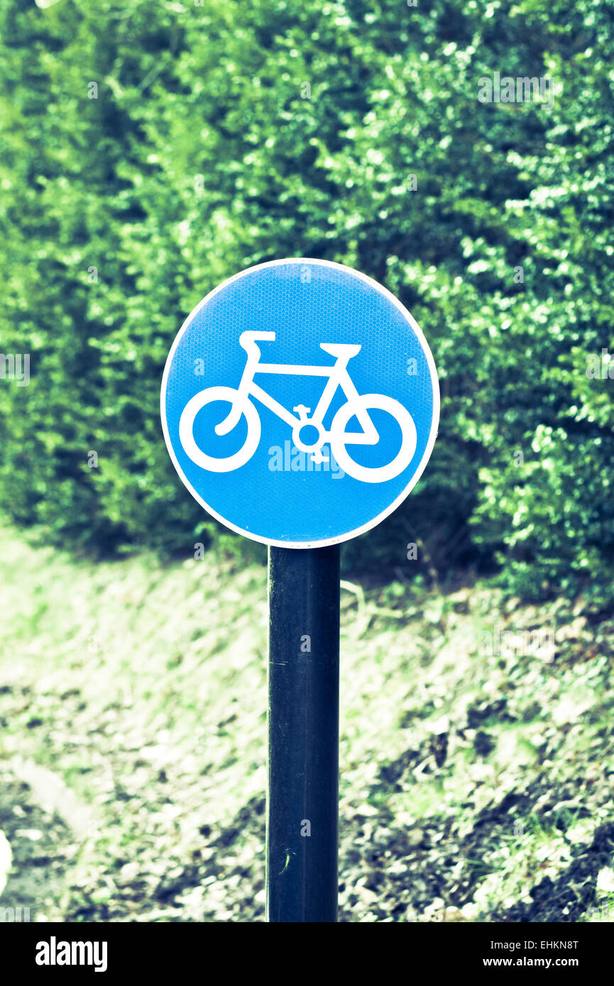 Sign for a cycle route on a rural road with retro filter applied Stock ...