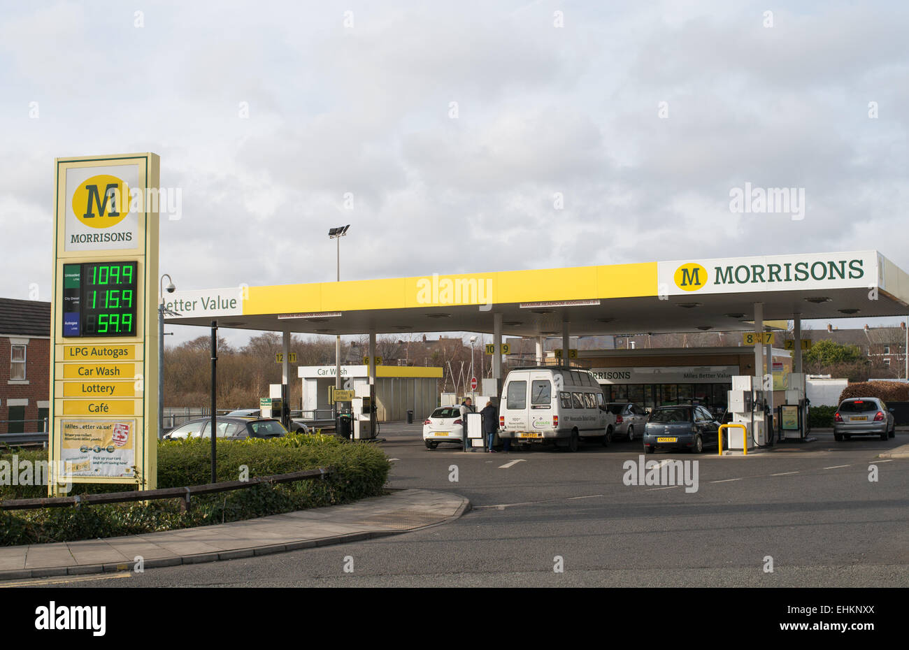 Morrisons filling station forecourt in Byker,north east England, UK ...