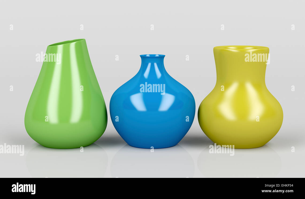Three porcelain vases with different colors Stock Photo - Alamy