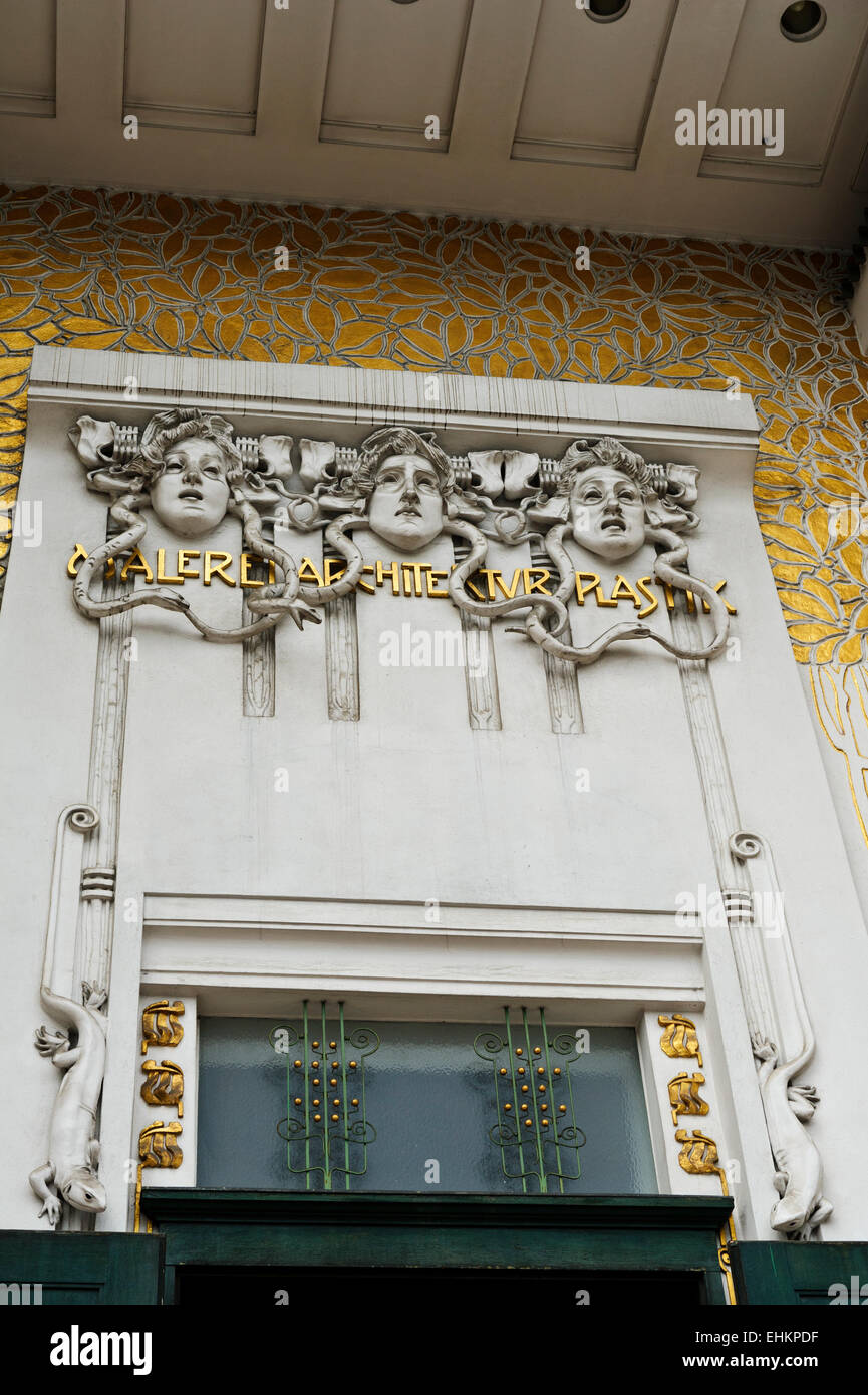 Gorgons heads decorations above the entrance of the Secession building ...