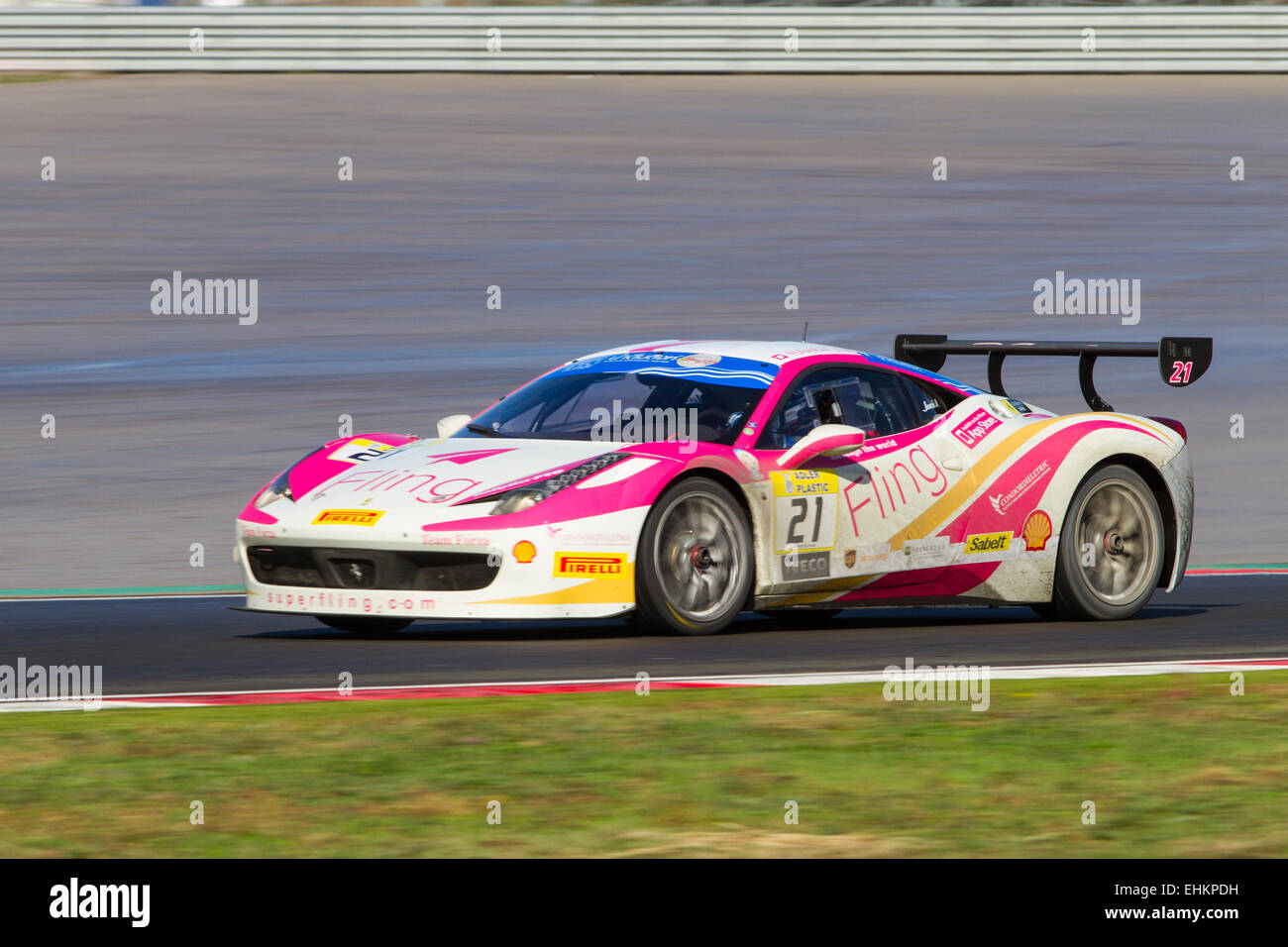 ISTANBUL, TURKEY - OCTOBER 25, 2014: Giacomo Stratta drives Ferrari 458 ...