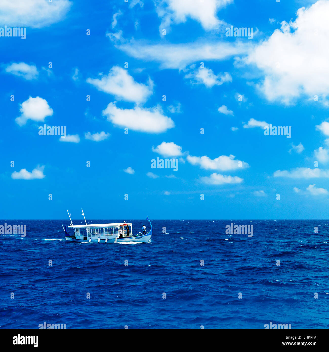 Traditional Vintage Boat Dhoni Sailing in Ocean, Maldives Stock Photo ...