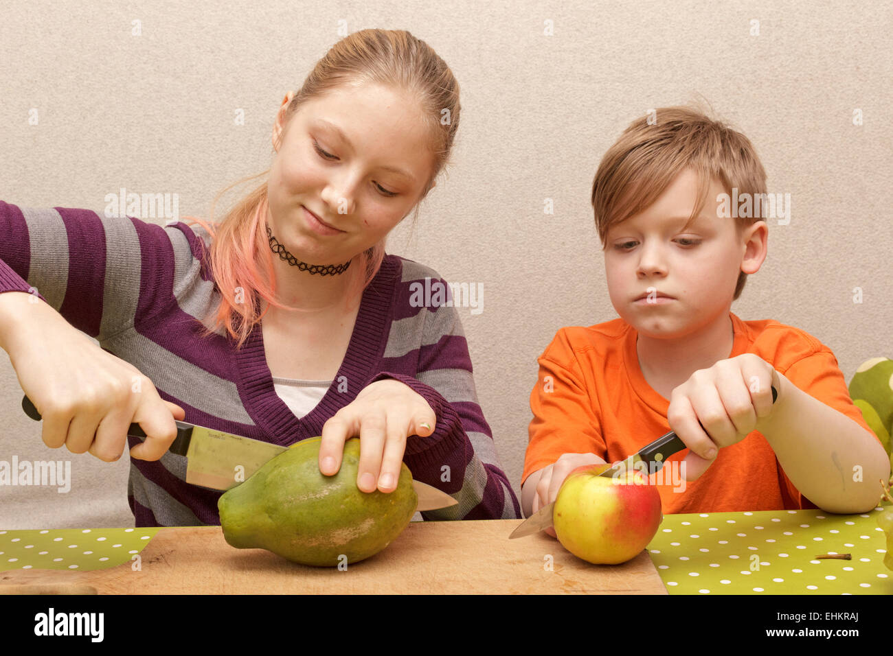 children making a fruit salad Stock Photo - Alamy