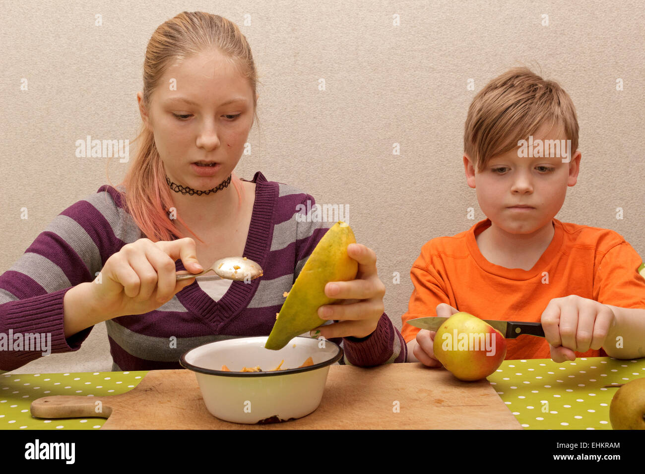 Children making fruit salad hi-res stock photography and images - Alamy