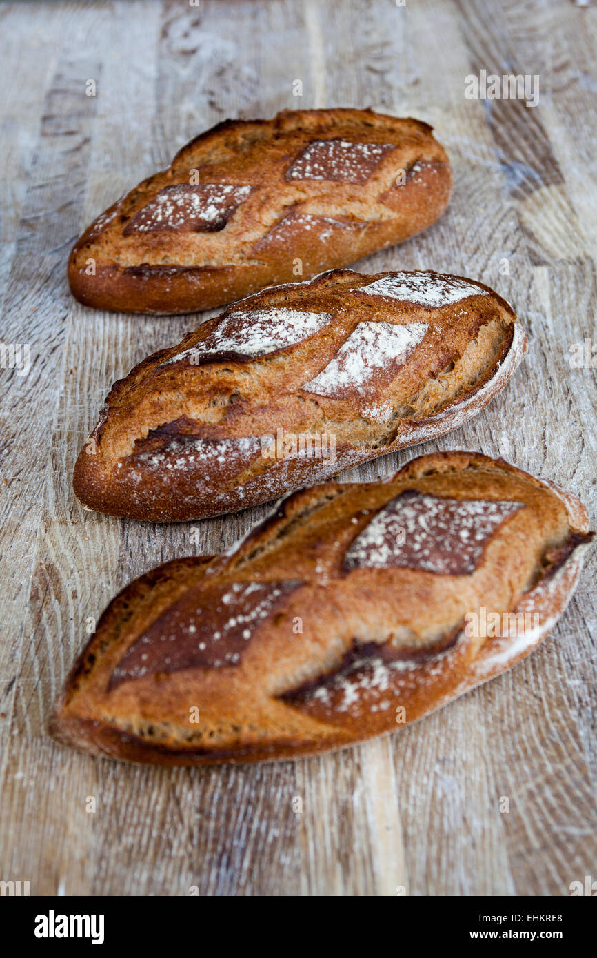 Three Loaves of Sourdough Bread Stock Photo - Alamy
