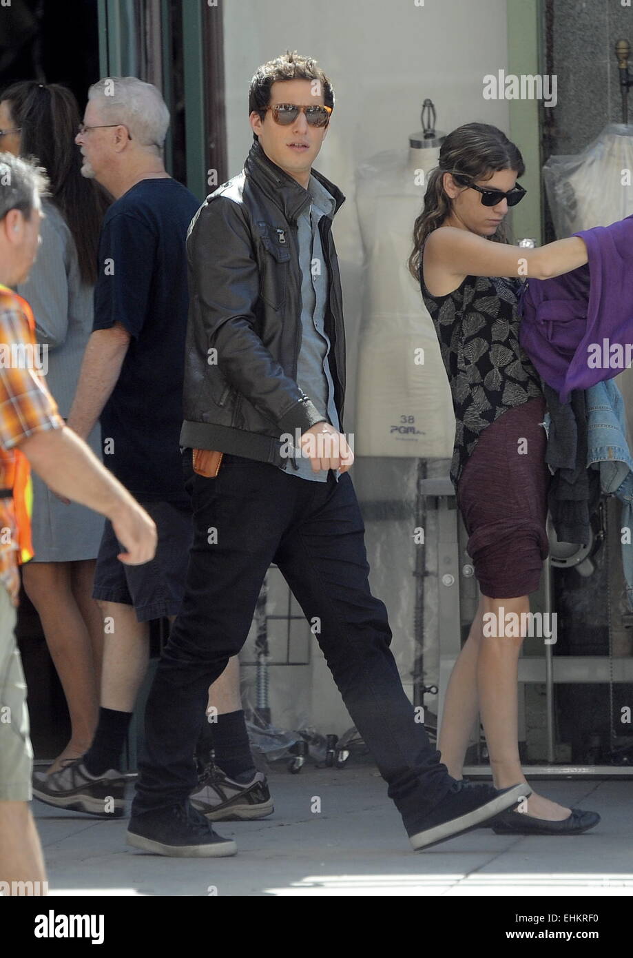 Andy Samberg filming 'Brooklyn Nine Nine' with new in Downtown Los ...