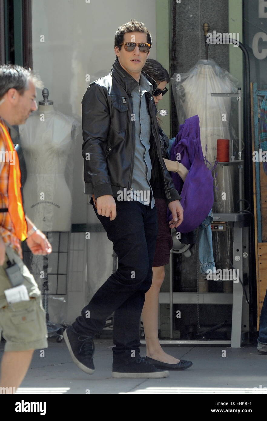 Andy Samberg filming 'Brooklyn Nine Nine' with new in Downtown Los ...
