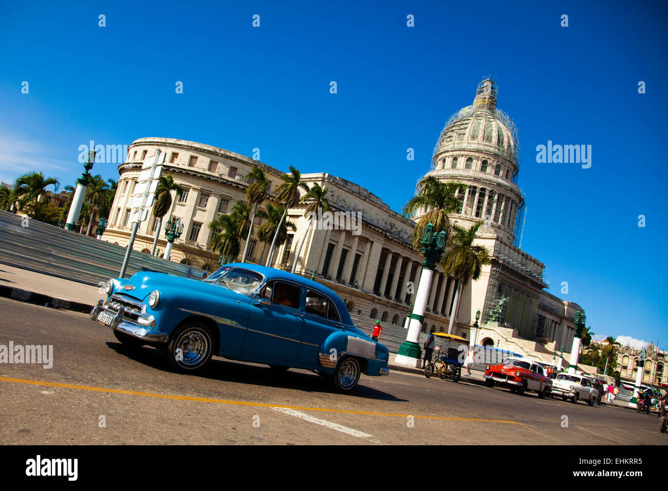 Classic car in front of the Capitol building, Havana, Cuba Stock Photo ...