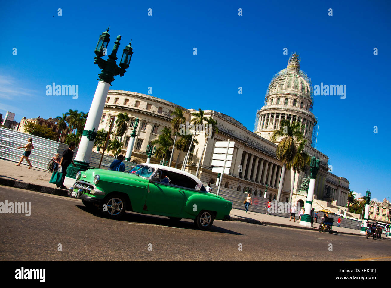 Classic car in front of the Capitol building, Havana, Cuba Stock Photo ...